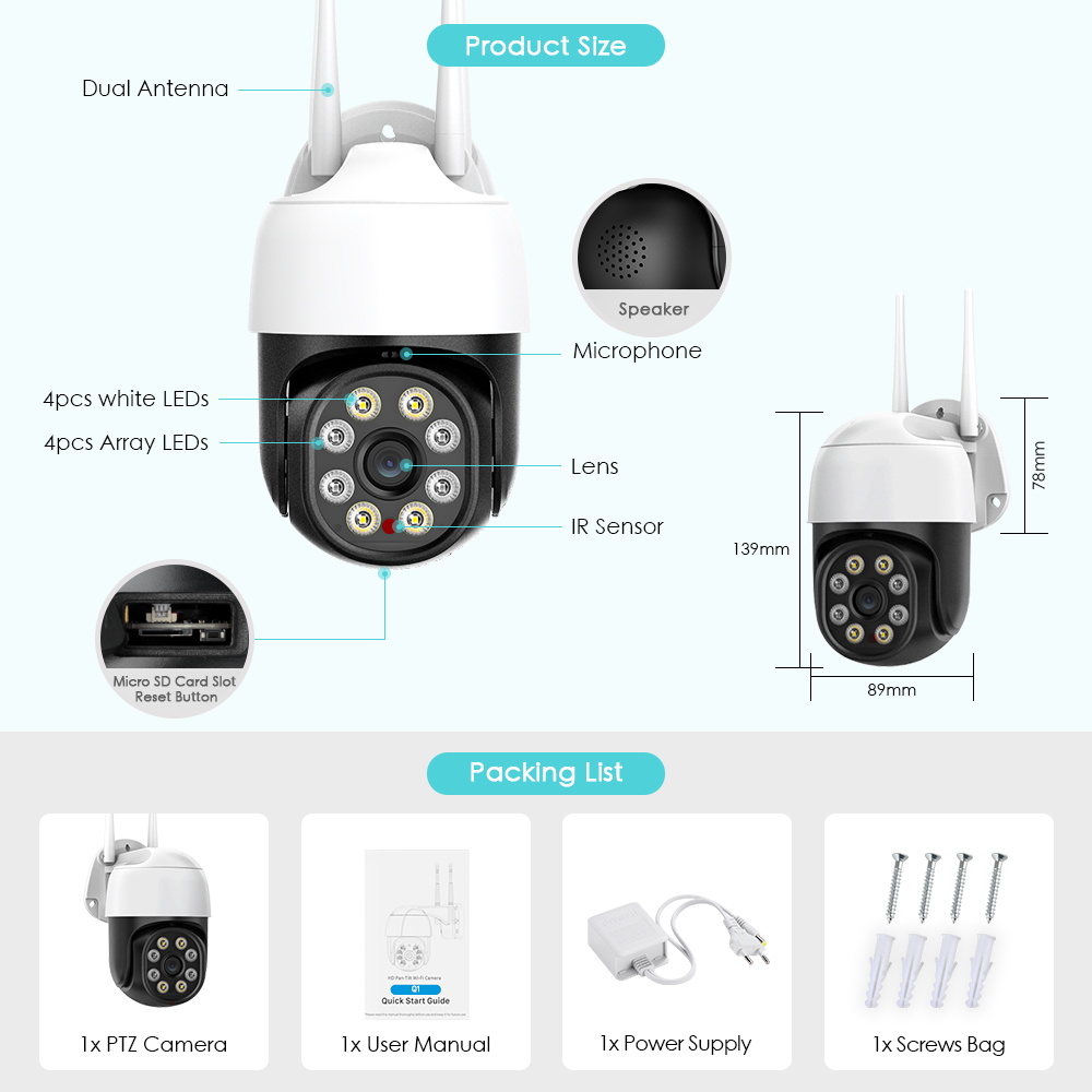 WiFi Camera AI Human Detection 1080P Ultra HD PTZ Security Camera Auto ...