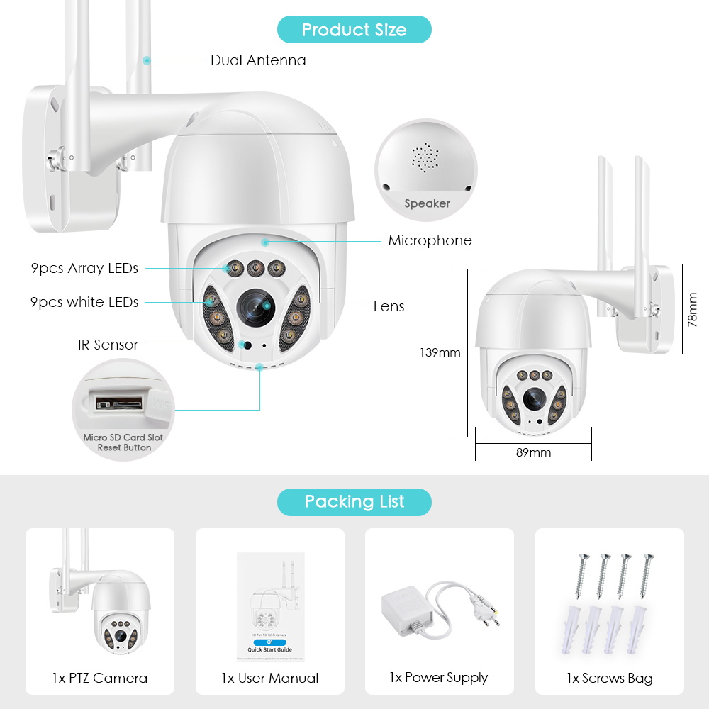 WiFi 1080P Surveillance IP Camera Two-way Storage AI Human Detection ...