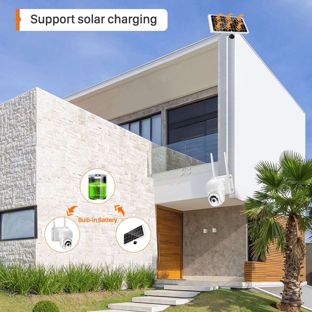 PTZ CCTV Camera Solar Battery Powered 1080P IR Motion Detection Alarm ...