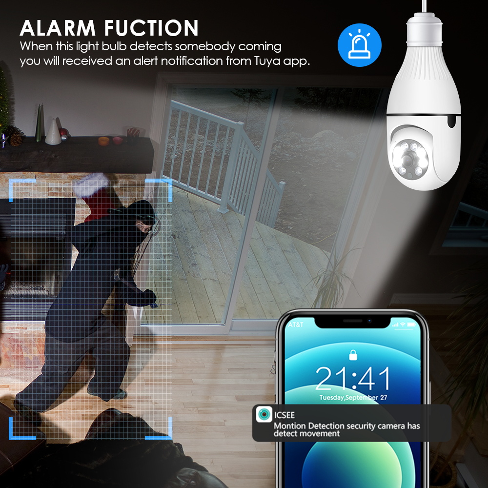 WiFi Camera Light Bulb HD Colorful Night Vision E27 1080P PTZ iCsee APP ...