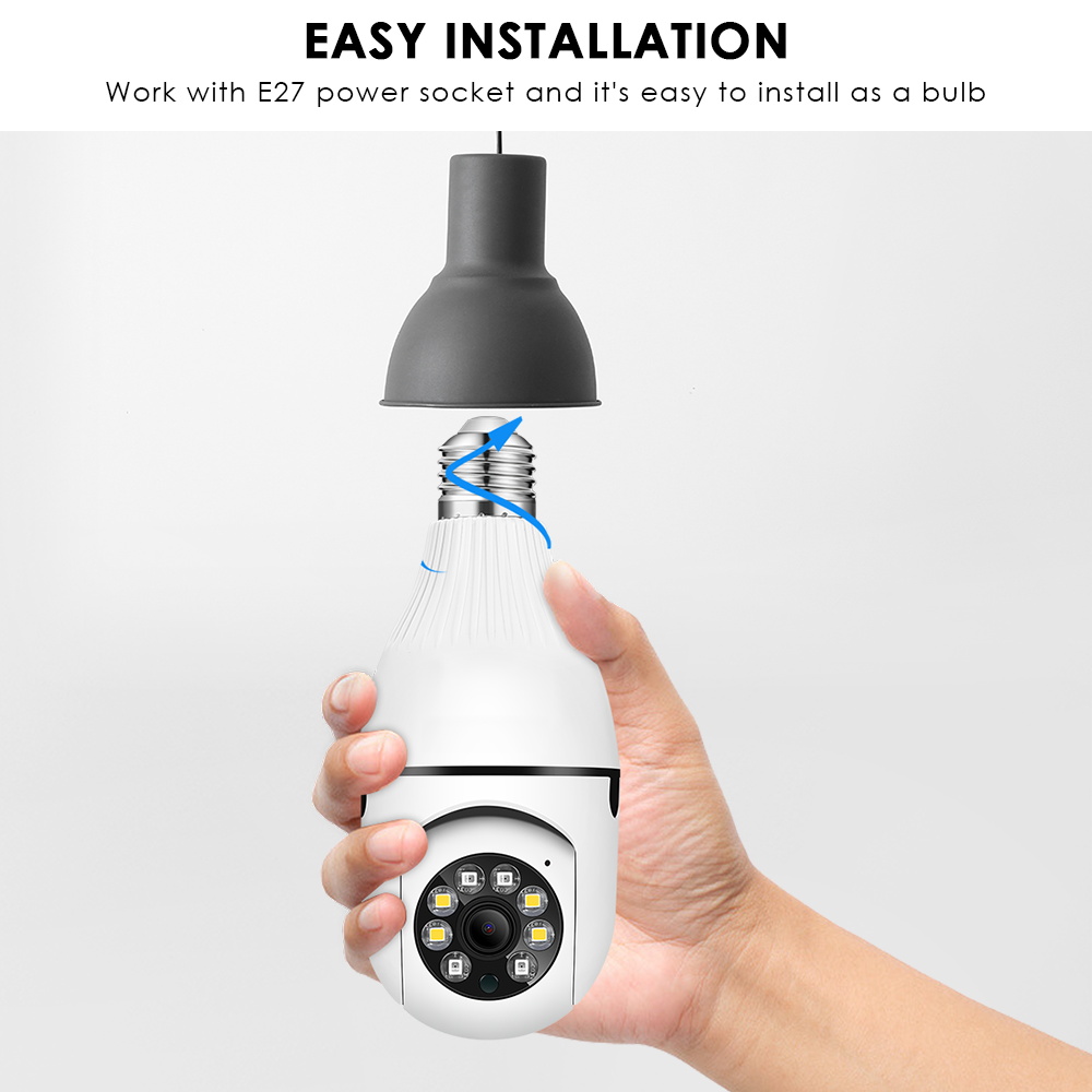 WiFi Camera Light Bulb HD Colorful Night Vision E27 1080P PTZ iCsee APP ...