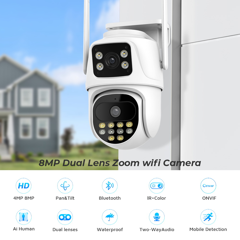 BESDER 6MP HD Wifi Security IP PTZ Camera Dual Lens Speed Dome 4X Zoom ...